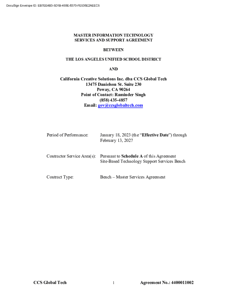 Fillable Online CCS Global Tech Agreement No.: 4400011002 California ...