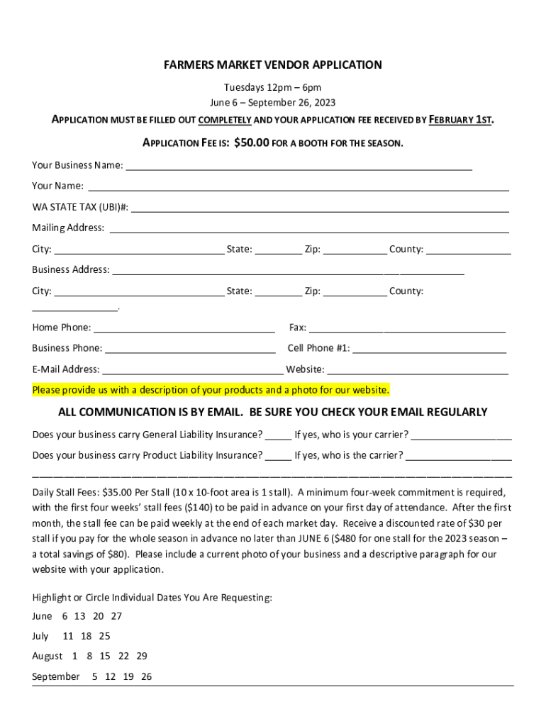 Fillable Online farmers market application for farmers Fax Email Print ...