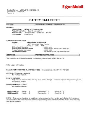 Fillable Online SDS - Mobil DTE 10 Excel 100 Safety Data Sheet. Mobil ...