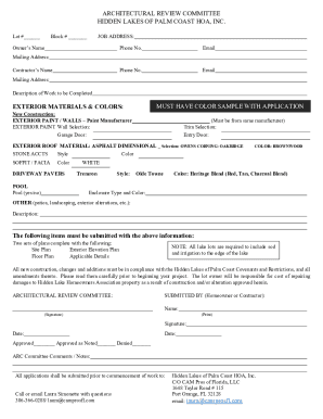 Fillable Online ARC Form 01-6-19 Hidden Lakes Fax Email Print - pdfFiller