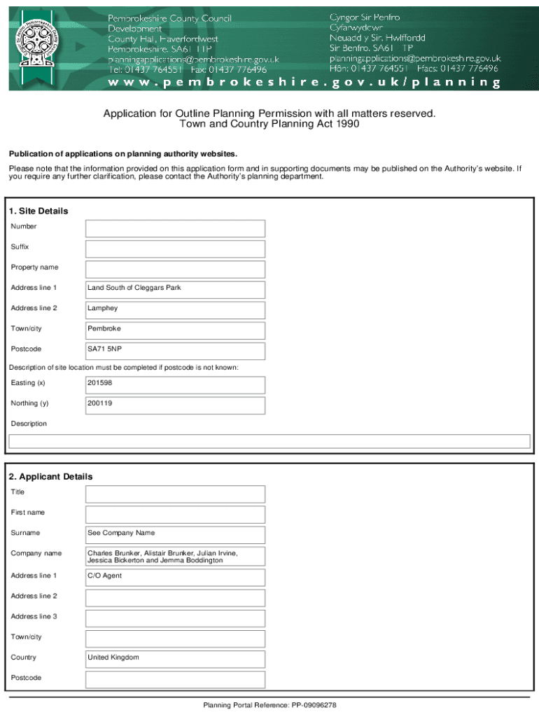 Fillable Online Application for Outline Planning Permission with ...