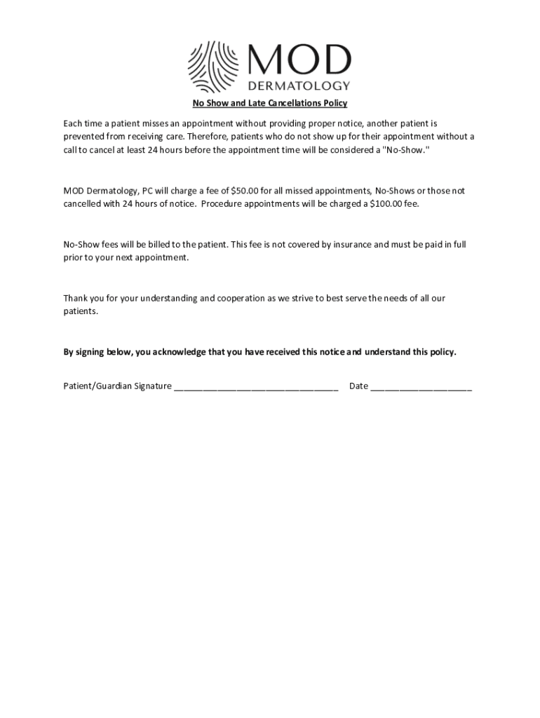 Fillable Online No-Show and Late Cancellation Policy Fax Email Print ...