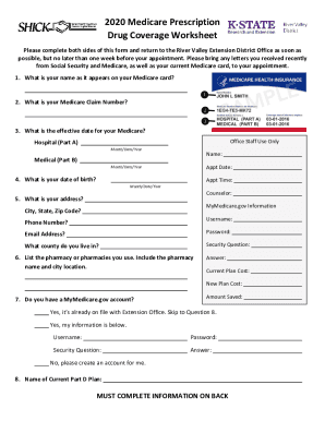 Fillable Online 2020 Medicare Prescription Drug Coverage Worksheet Fax ...