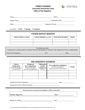 Fillable Online COURSE PERMIT/OVERRIDE FORM Fax Email Print - pdfFiller