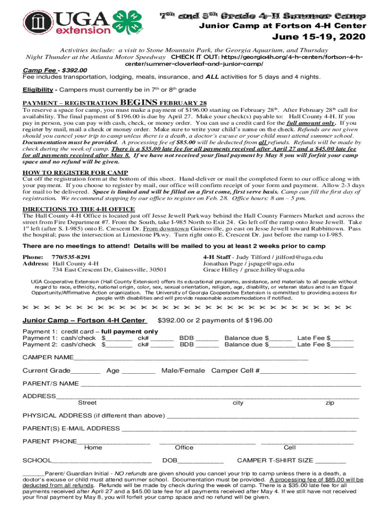 Fillable Online Hart County 4-H members attend Junior Camp at Fortson 4 ...