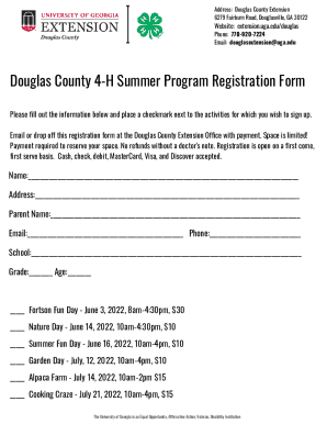 Fillable Online Douglas County 4-H Summer Program Registration Form Fax ...