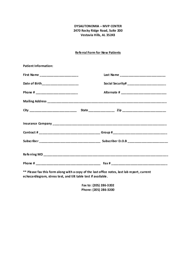Fillable Online Referral Form for New Patients Fax Email Print - pdfFiller