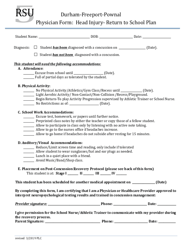 Fillable Online Acute Concussion Evaluation (ACE) Care Plan Fax Email ...