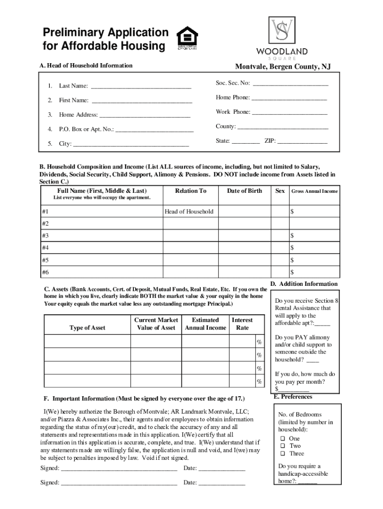 Fillable Online Preliminary Application for Affordable Housing The ... Fillable Online Preliminary Application for Affordable Housing The ...