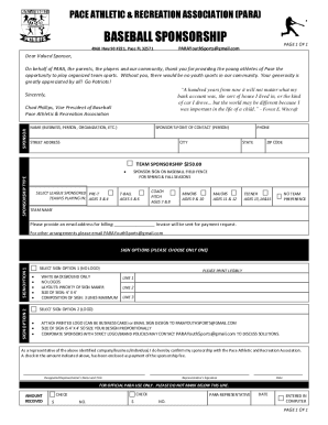 Fillable Online BASEBALL SPONSORSHIP Fax Email Print - pdfFiller