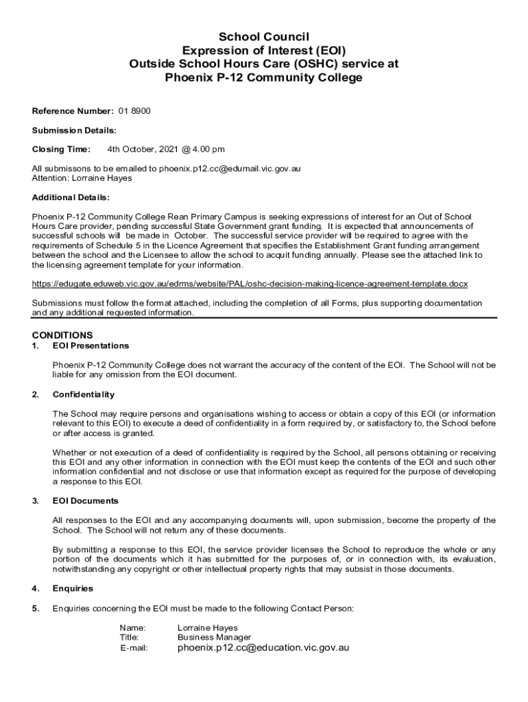 Fillable Online phoenix vic edu Invitation to submit expression of ...