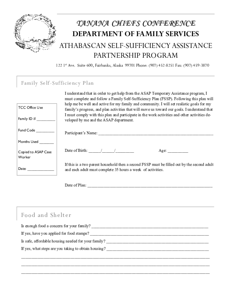 Fillable Online General Assistance Individual Self Sufficiency Plan ...