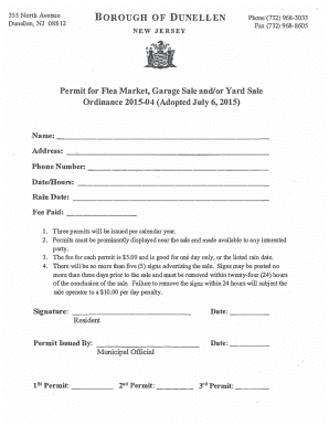 Fillable Online Permit for Flea Market, Garage Sale and/or Yard Sale ...