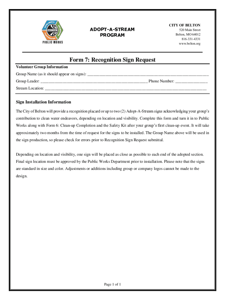 Fillable Online Form 7: Recognition Sign Request Fax Email Print - pdfFiller