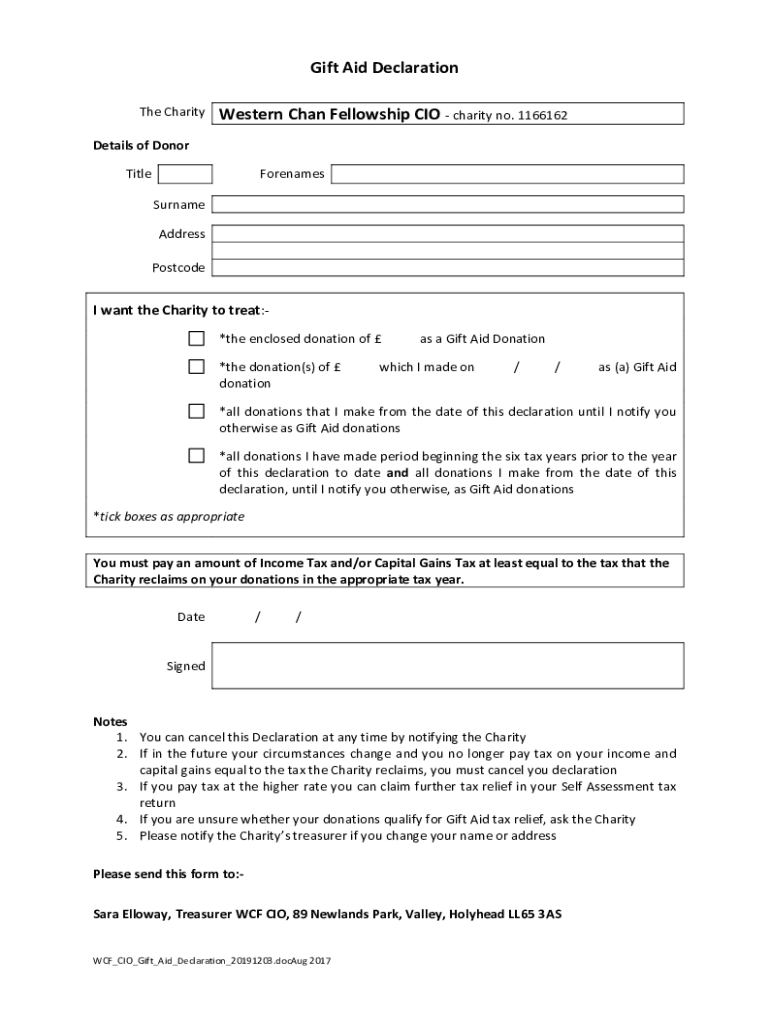 Fillable Online Collecting Gift Aid Declarations on Converted Donations ...