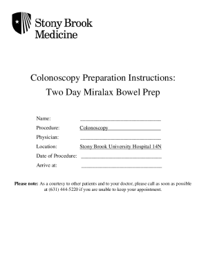 Fillable Online Colonoscopy Preparation Instructions: Two Day Miralax ...