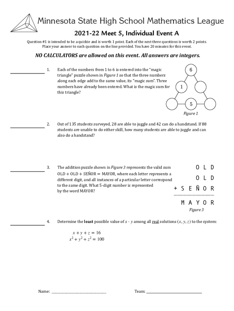 Fillable Online Sample Math League Problems Fax Email Print - pdfFiller