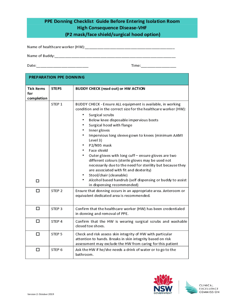 Fillable Online PPE Donning Checklist Guide Before Entering Isolation ...