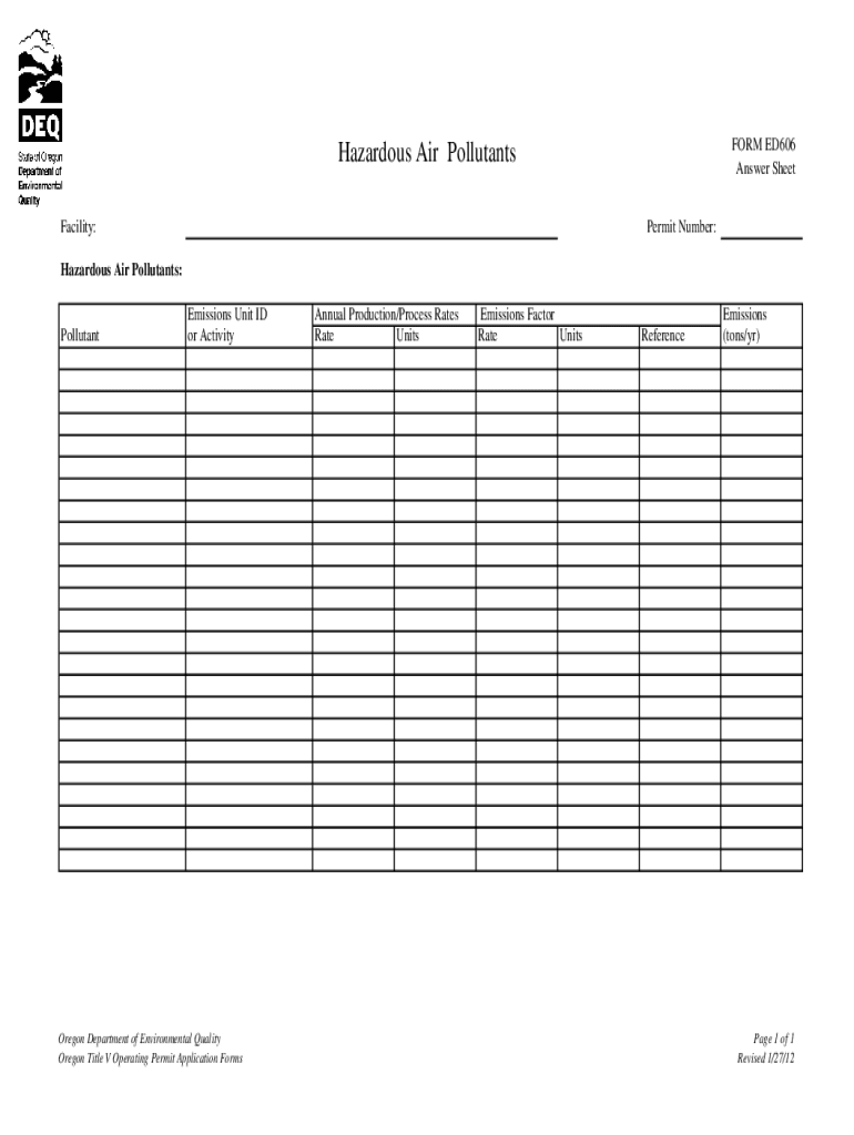 Fillable Online Hazardous air pollutants. Form ED606 Fax Email Print ...