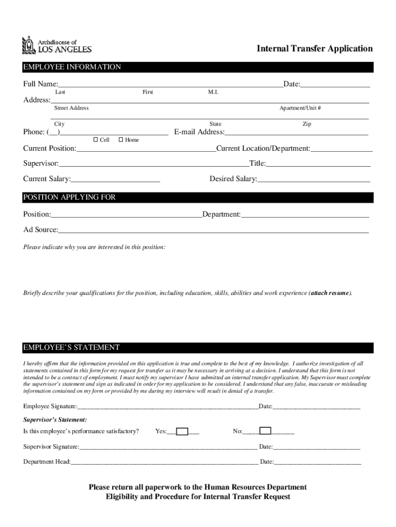 Fillable Online handbook la-archdiocese Employee Internal Transfer ...