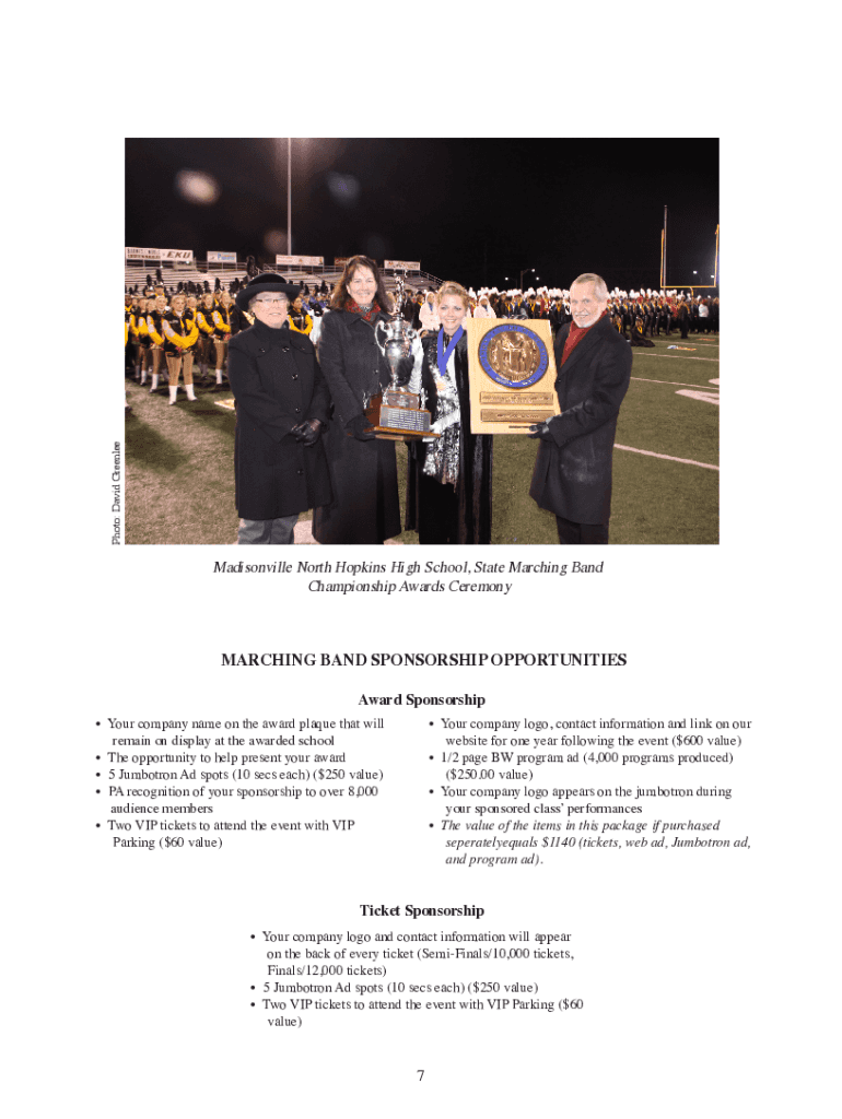 Fillable Online 7 MARCHING BAND SPONSORSHIP OPPORTUNITIES Fax Email ...