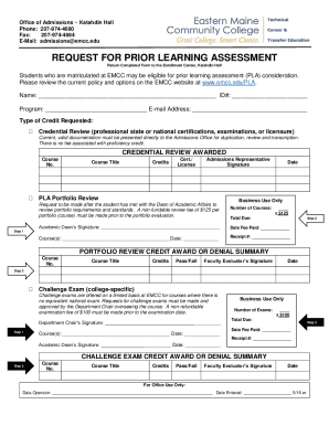 Fillable Online REQUEST FOR PRIOR LEARNING ASSESSMENT Fax Email Print ...