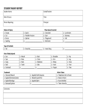 Fillable Online STUDENT INJURY REPORT Fax Email Print - pdfFiller