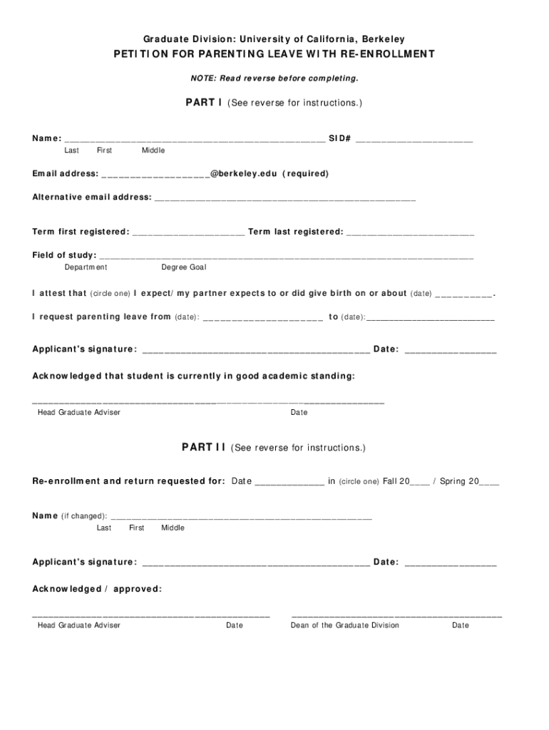 Fillable Online grad berkeley Parenting Leave for Graduate Students ...