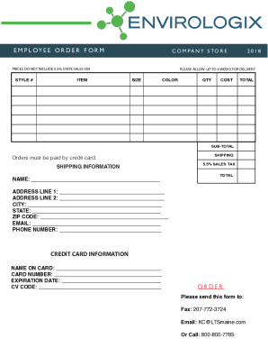 Fillable Online Envirologix Employee Order Form Fax Email Print - pdfFiller