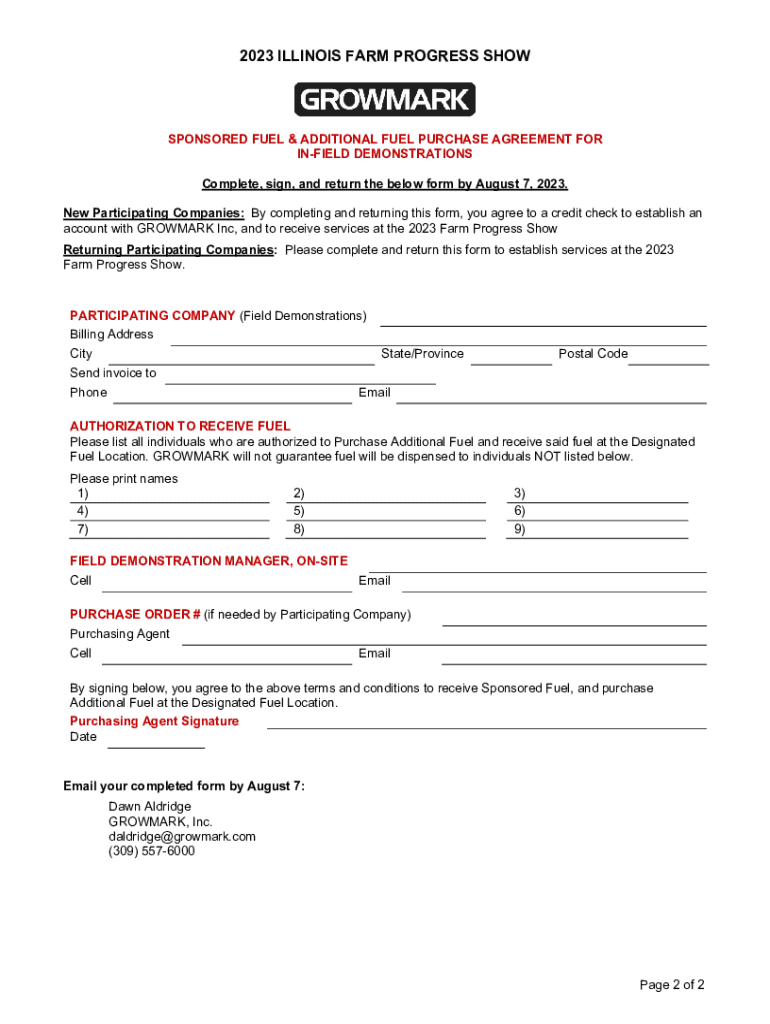 Fillable Online 2023 IL FPS Sponsored Fuel Agreement-Field ...