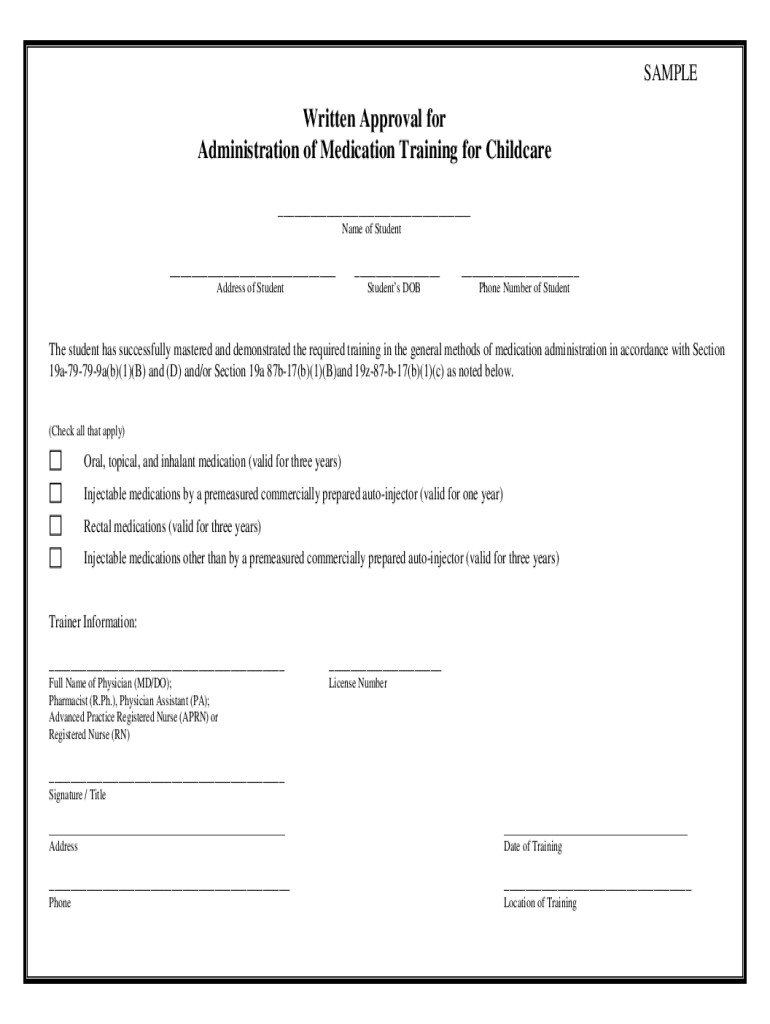 Fillable Online Child Care Approval for Administration of Medication ...