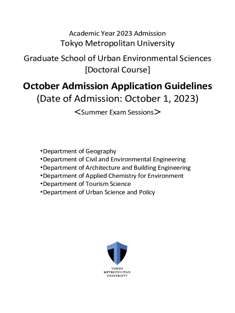 Fillable Online October Admission Application Guidelines (Date of ...