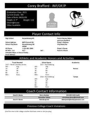 Fillable Online Player Contact Info Coach Contact Information Corey ...