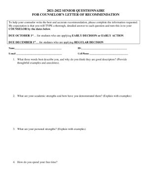 Fillable Online letter of recommendation senior brag sheet Fax Email ...