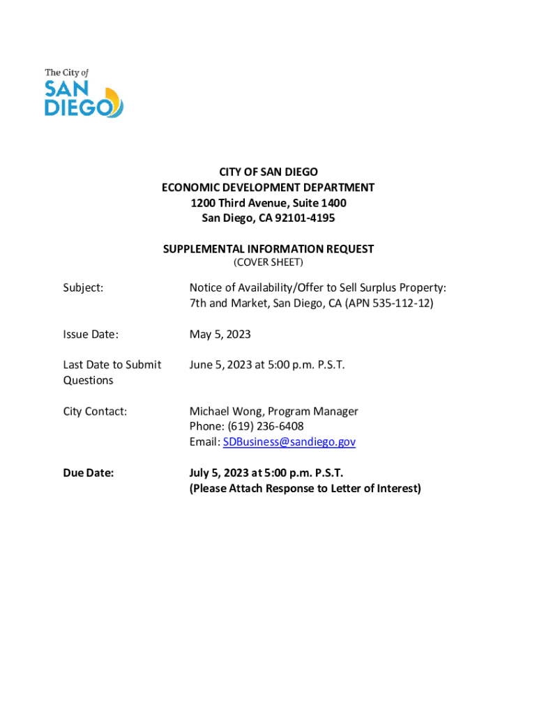 Fillable Online RE: Notice of Availability/Offer to Sell or Lease ...