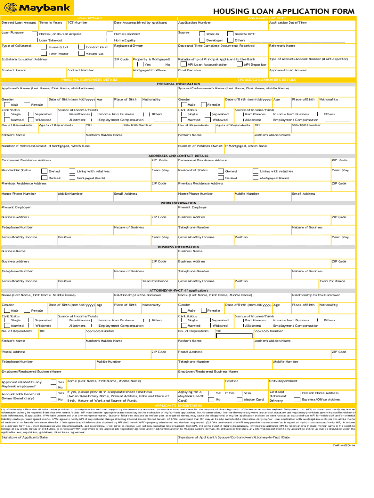 Fillable Online Maybank Application FORM - HOUSING LOAN ... Fax Email ...