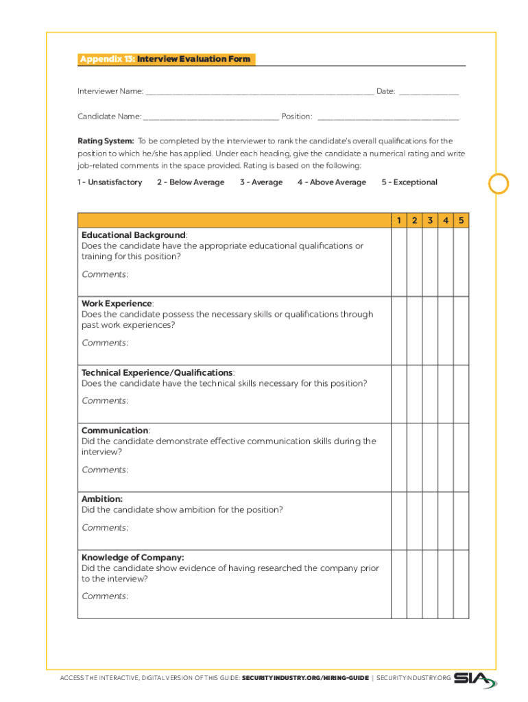 Fillable Online INTERVIEW EVALUATION FORM Fax Email Print - pdfFiller