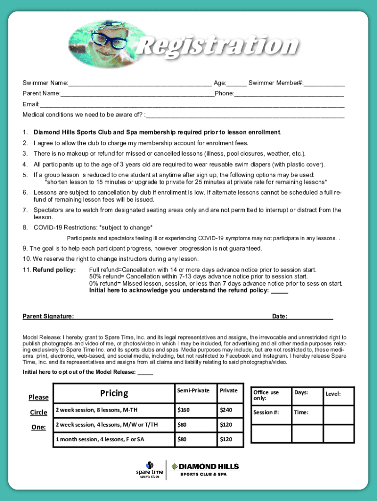 Fillable Online Swimmer Games Registrationskill, lesson, May, springOur ... Fax Email Print ...