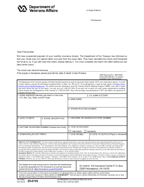 Fillable Online VA Form 29 0759 Suspension of Monthly Check. SUSPENSION ...