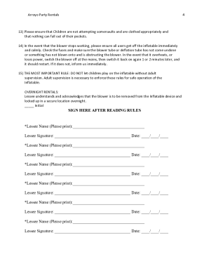 Fillable Online Rental Agreement - Bounce Houses, Water Slides, Combos ...