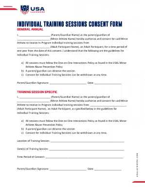 Fillable Online INDIVIDUAL TRAINING SESSIONS CONSENT FORM Fax Email ...