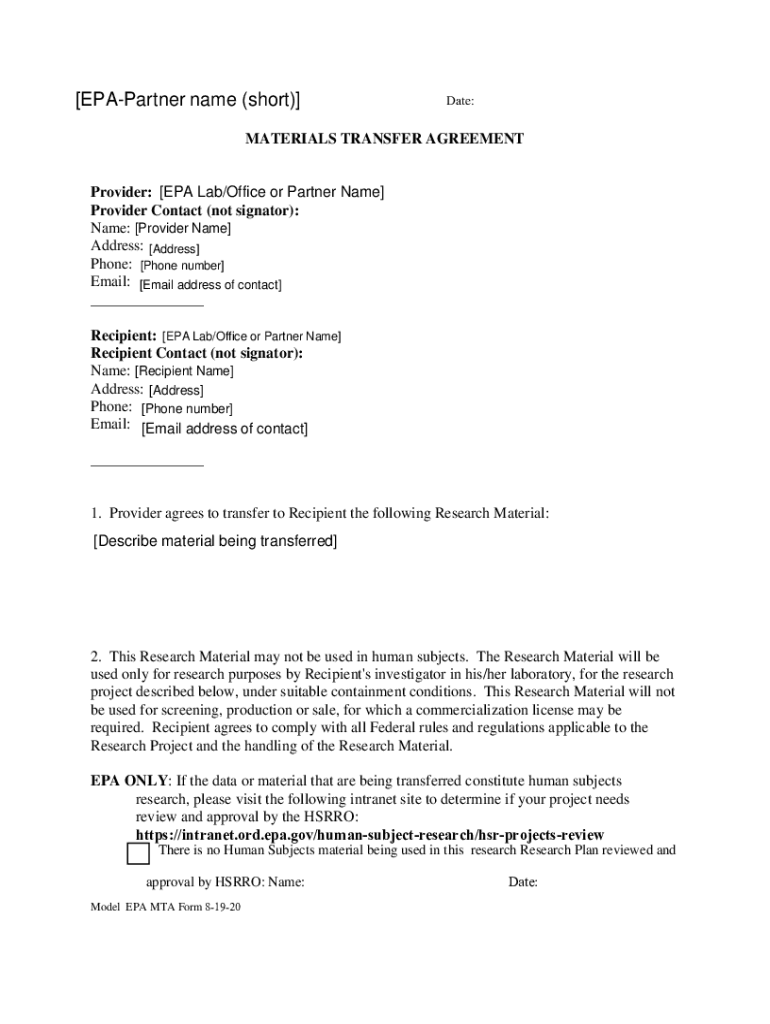 Fillable Online incoming material transfer agreement questionnaire Fax ...