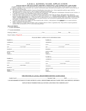 Fillable Online Adba Registered Kennels Form - Fill Out and Sign ...