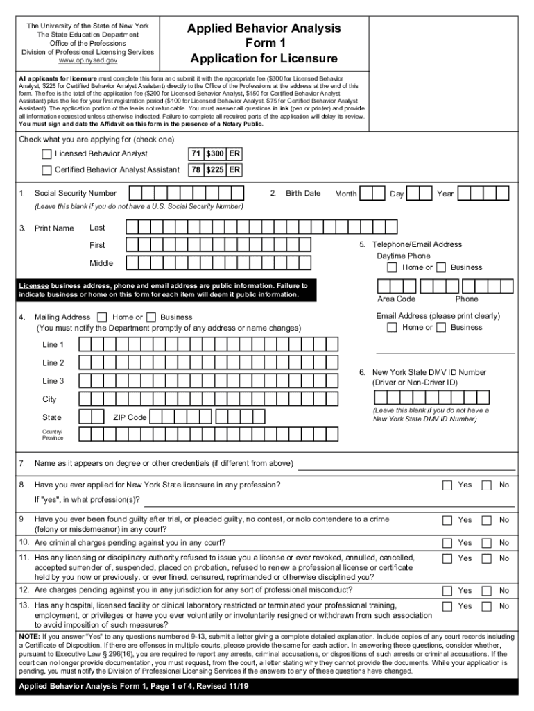 Fillable Online Applied Behavior Analysis Form 1. Application for ...