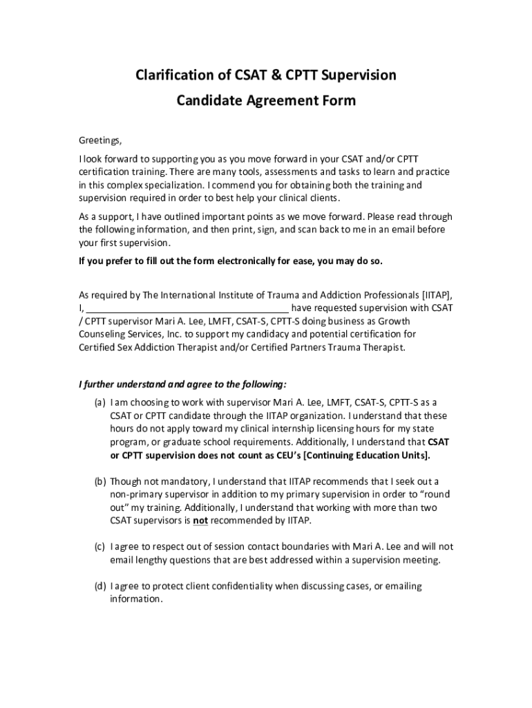 Fillable Online Clarification of CSAT CPTT Supervision Agreement.docx Fax Email Print - pdfFiller