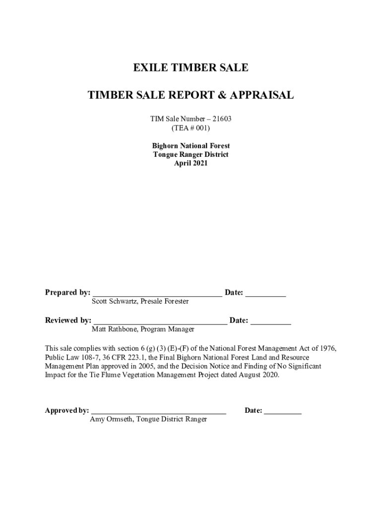 Fillable Online Timber Sale Bid ResultFire and Law Enforcement Fax ...
