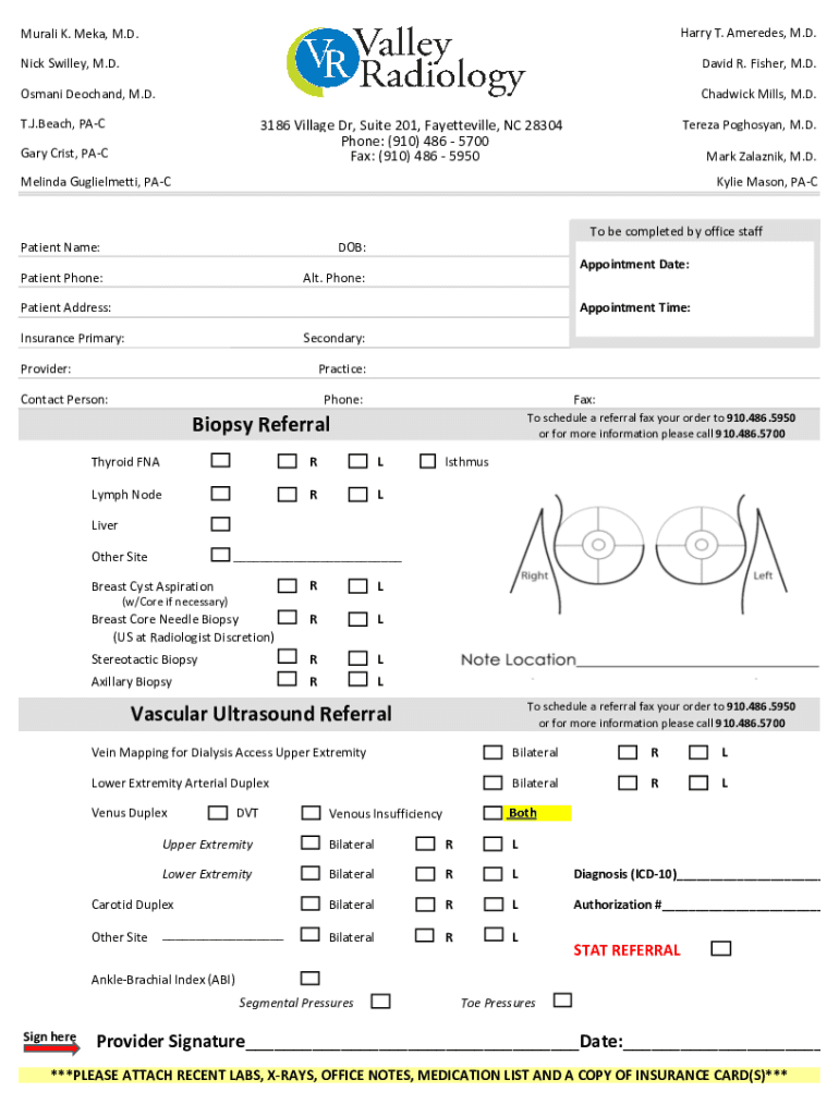 Fillable Online Vascular Ultrasound Referral Biopsy Referral - Valley Radiology Fax Email Print ...