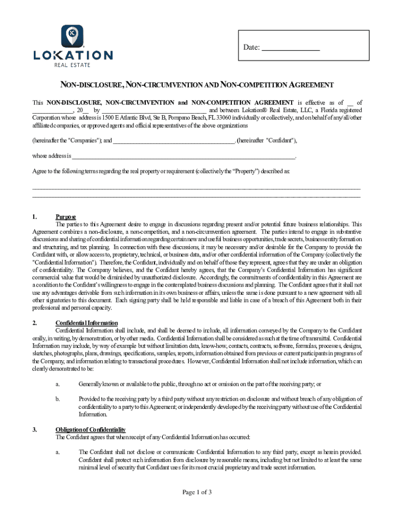 Fillable Online Non-Disclosure, Non-Solicitation and Non-Competition ...