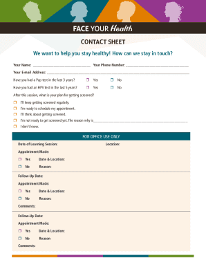 Fillable Online Face Your Health Contact Sheet. Face Your Health ...