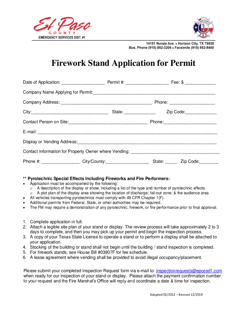Fillable Online Application For Annual Fireworks Retailer Permit Fax Email Print - pdfFiller